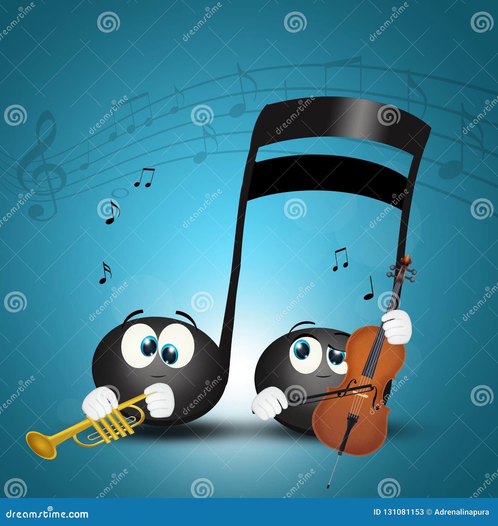 Musical Note Plays Instruments Stock Illustration - Illustration of ...