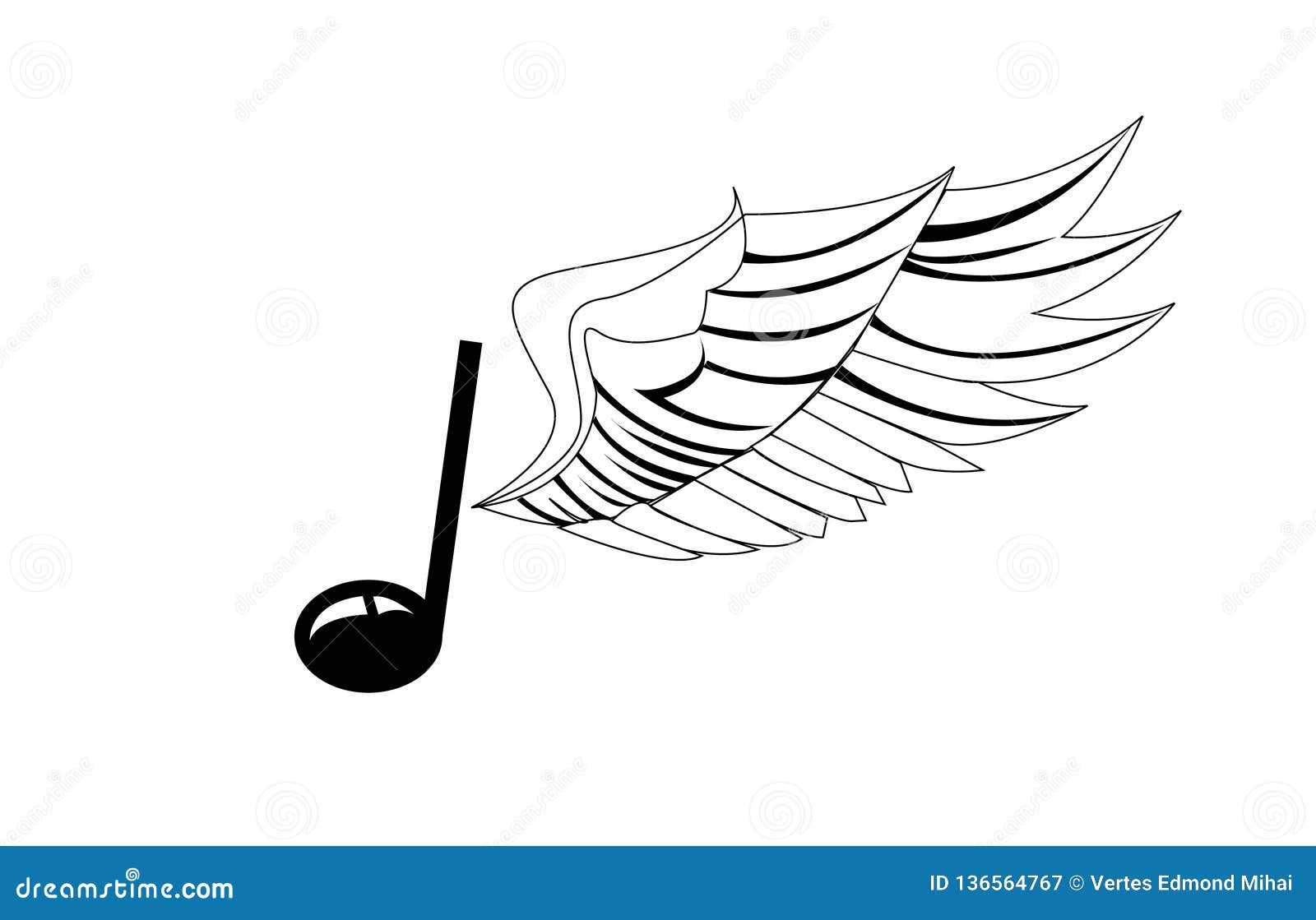 Musical note with wing stock vector. Illustration of classic - 136564767