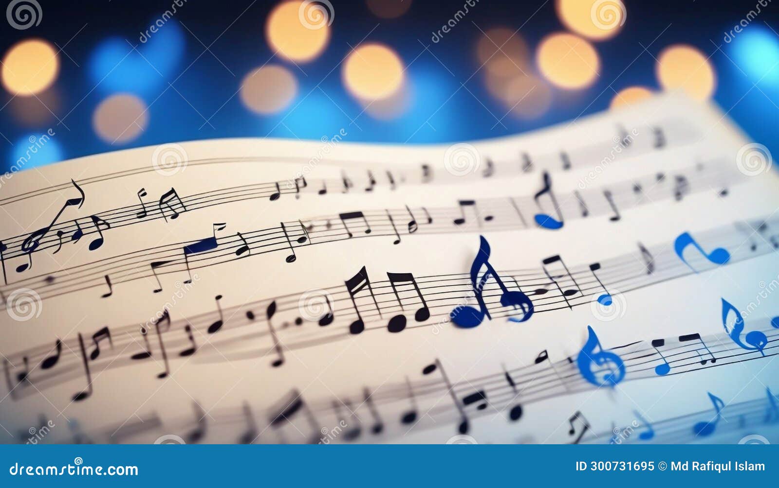 Musical Notes on the Blue Background with Bokeh Effect. Generative AI ...