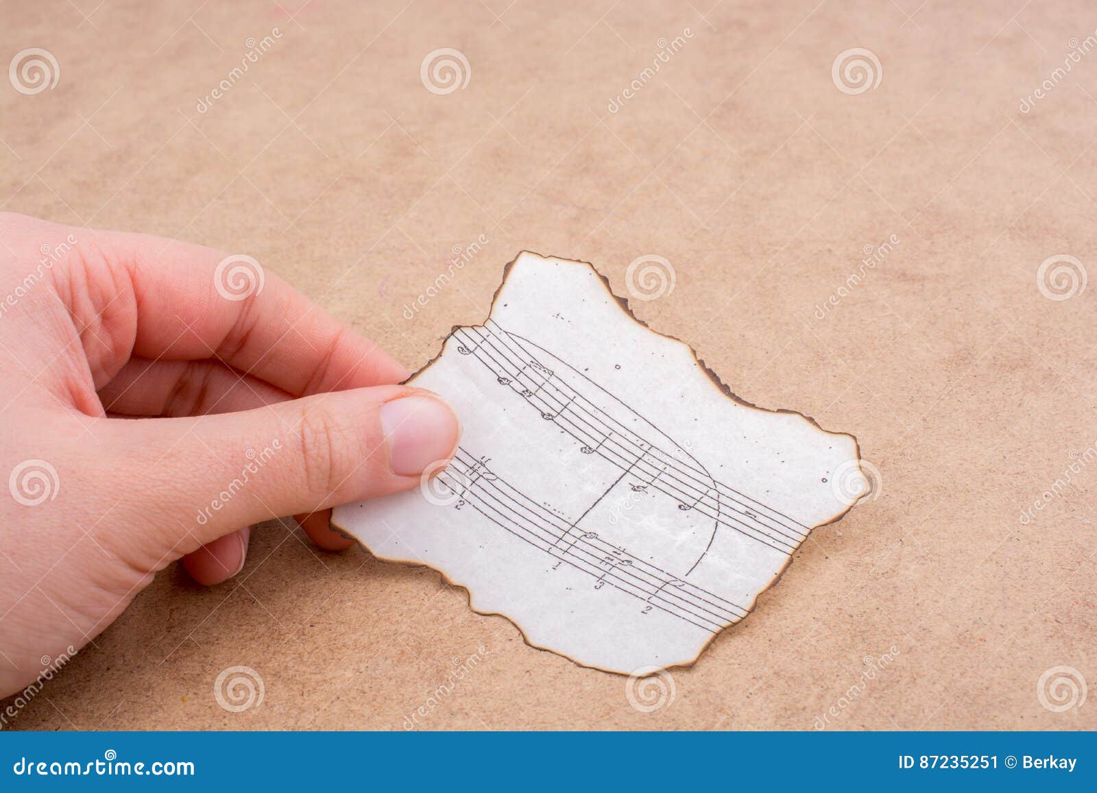 Musical Notes on Burnt Paper in Hand Stock Image - Image of hand ...
