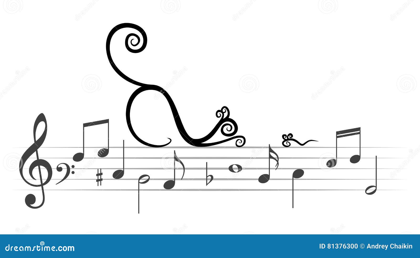 Musical Notes with Cat and Mouse. Stock Vector - Illustration of mousen ...