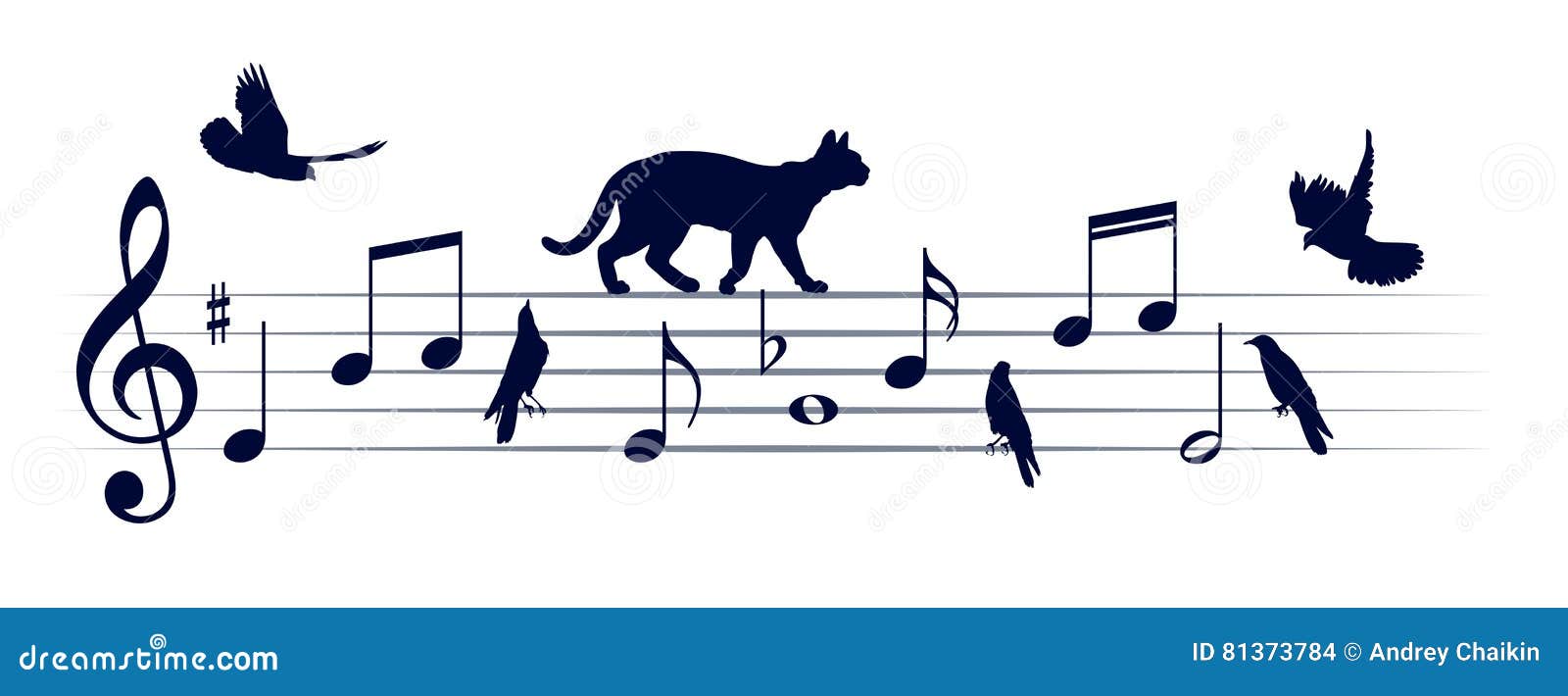 Musical Notes with Cats and Birds. Stock Vector - Illustration of ...