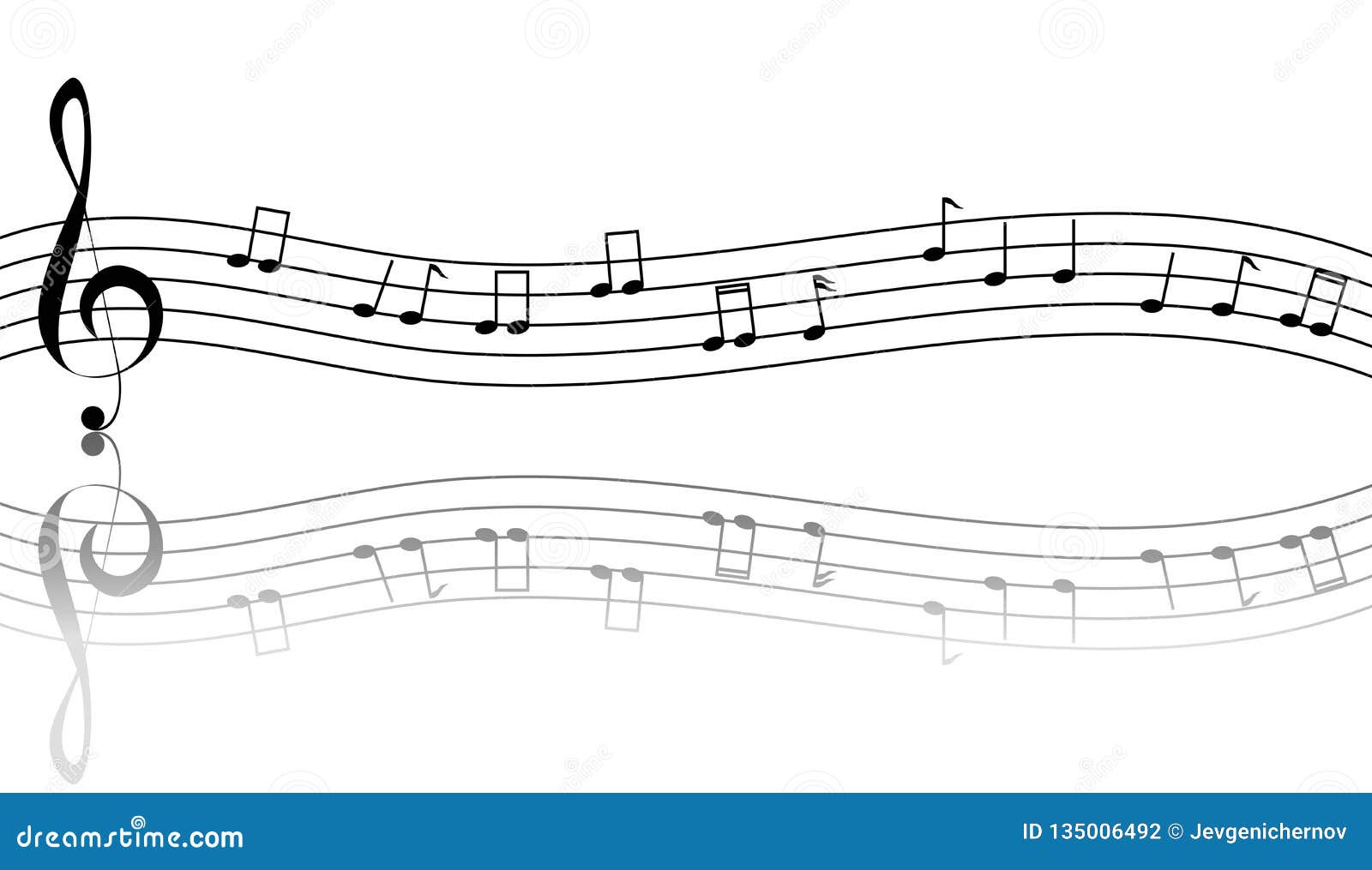Musical Notes and Clef with Reflection Isolated on White Stock Vector ...