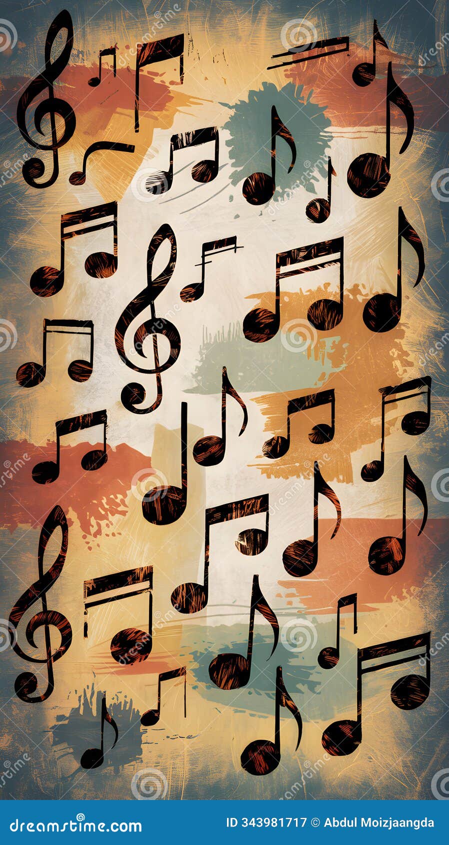 Musical Notes, Clefs on Textured Background, Earthy Tones Evoke ...