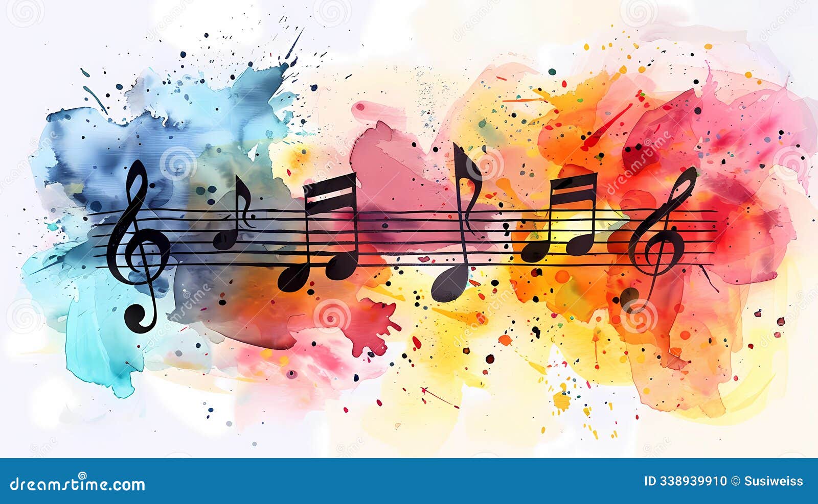 Musical Notes on Colorful Watercolor Background, Generated Ai Stock ...