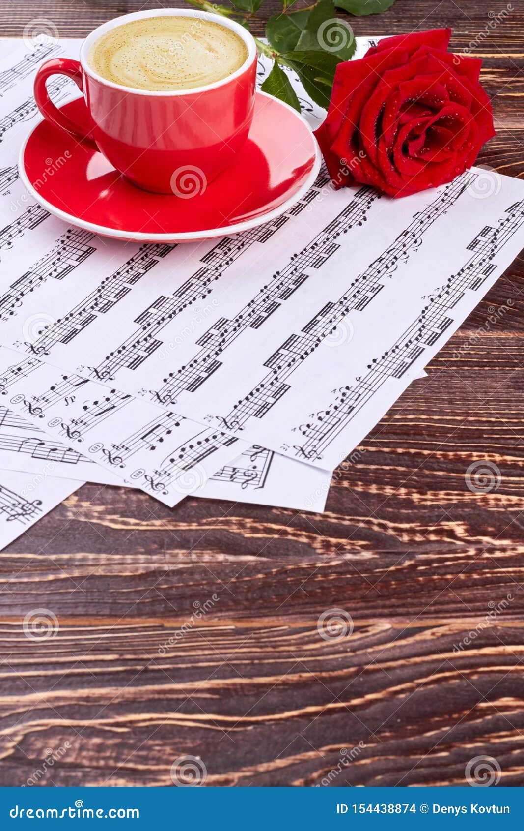 Musical Notes, Cup and Red Rose. Stock Photo - Image of design ...