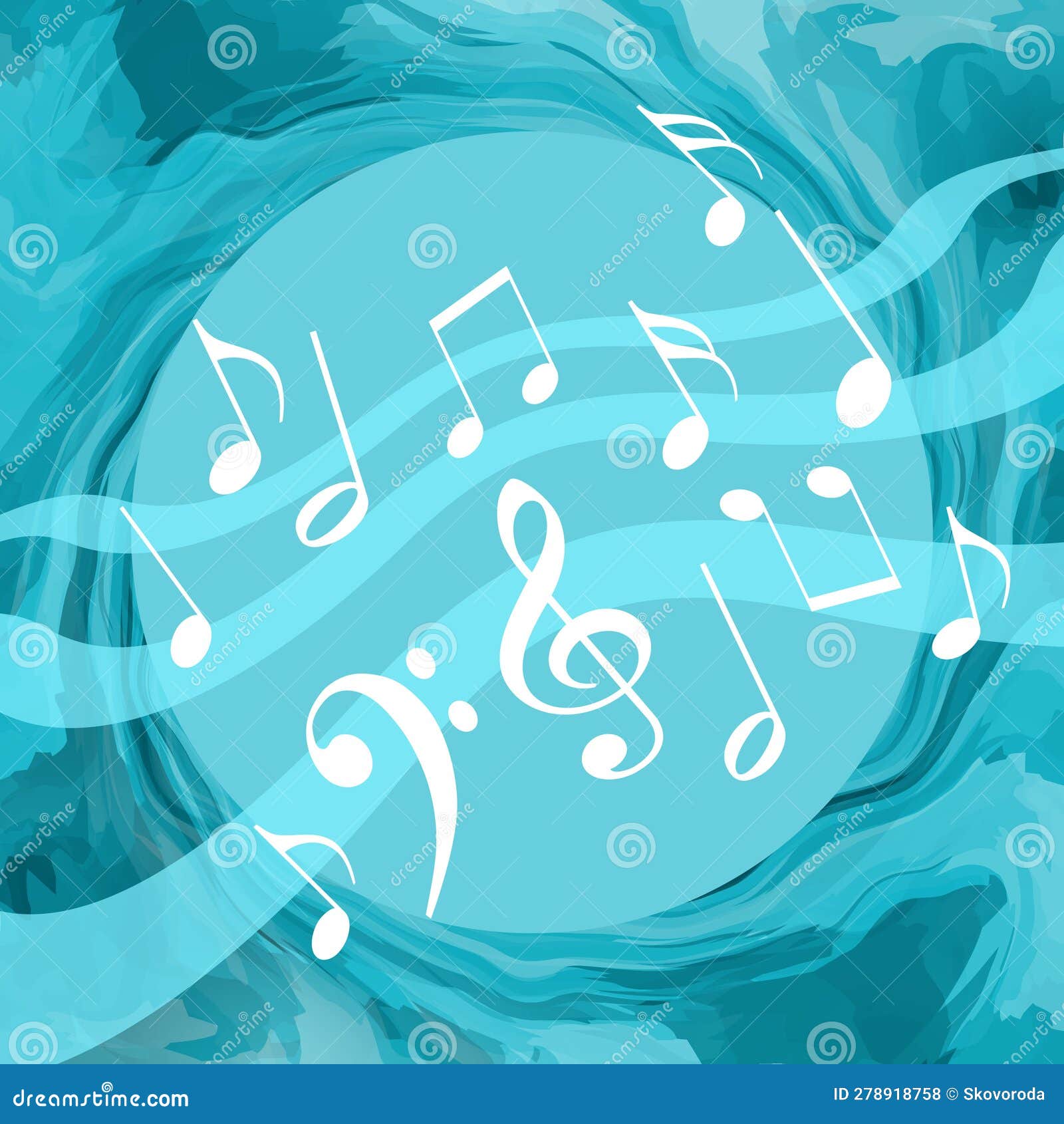 Musical Notes Dancing Inside Huge Sea Waves Stock Illustration ...