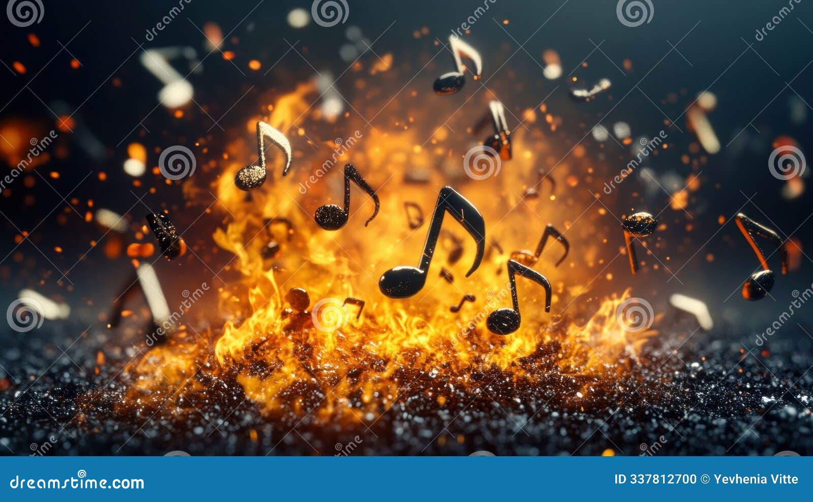 Musical Notes Exploding in Fiery Background. Generative Ai Stock ...