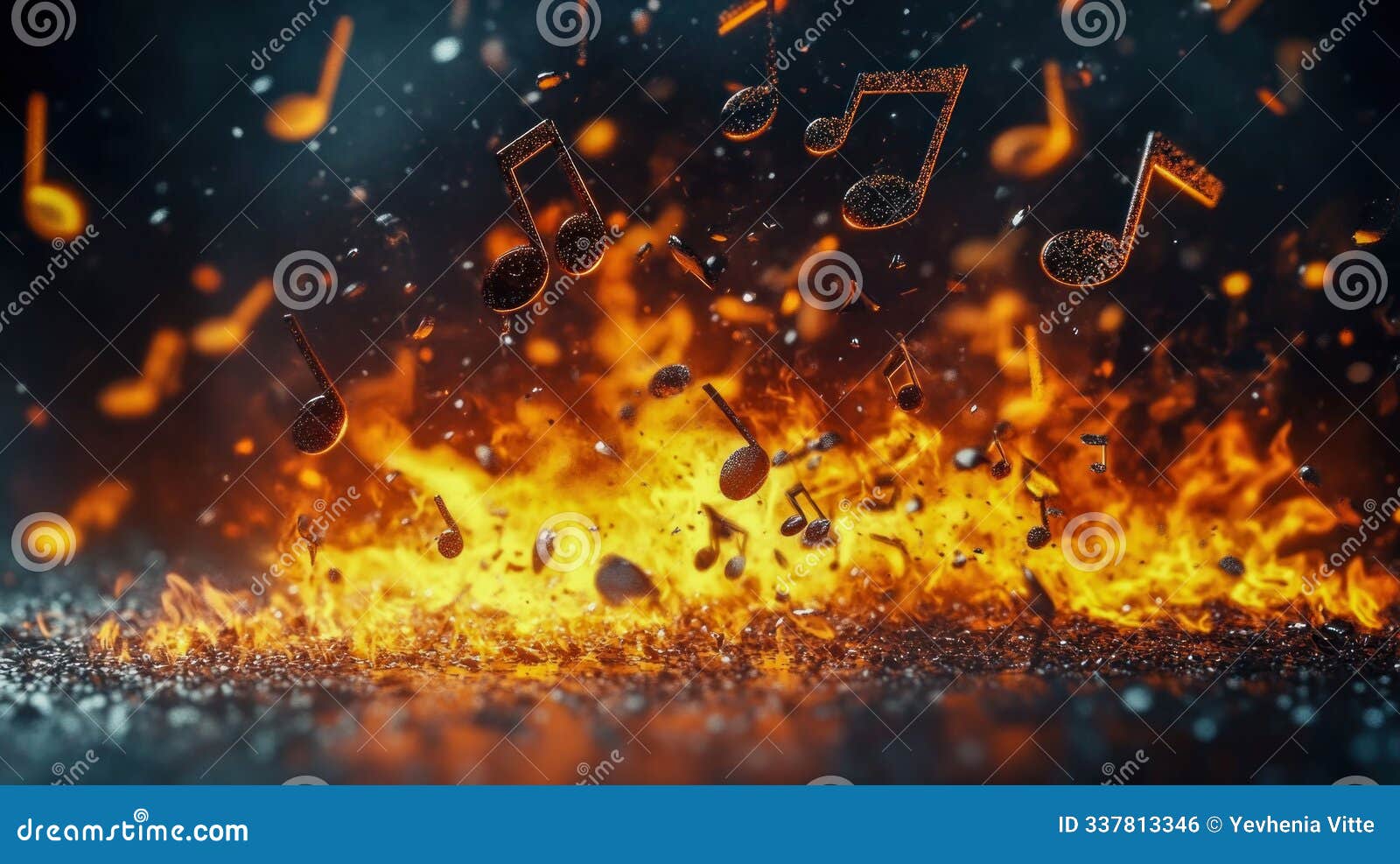 Musical Notes Exploding in Fiery Background. Generative Ai Stock ...