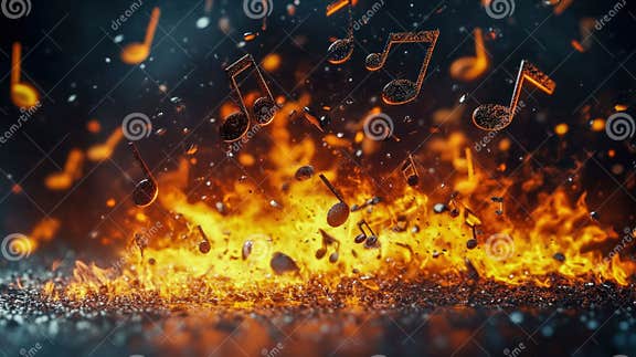 Musical Notes Exploding in Fiery Background. Generative Ai Stock ...