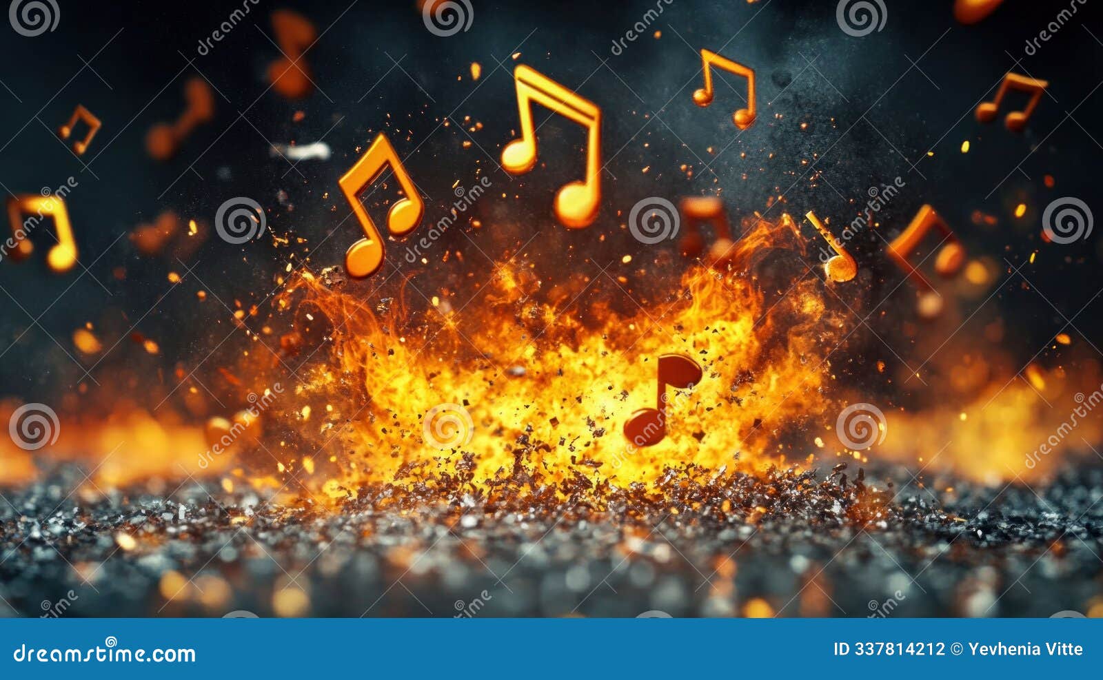 Musical Notes Exploding in Fiery Background. Generative Ai Stock ...