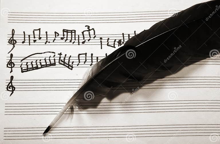 Musical notes and feather stock image. Image of composer - 15188575