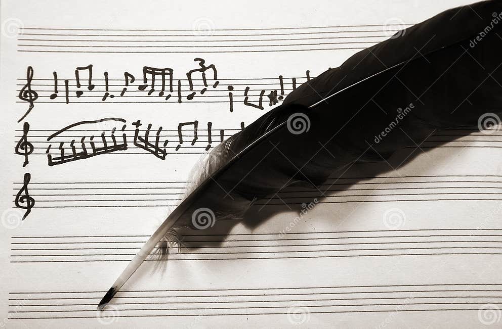 Musical notes and feather stock image. Image of composer - 15188575