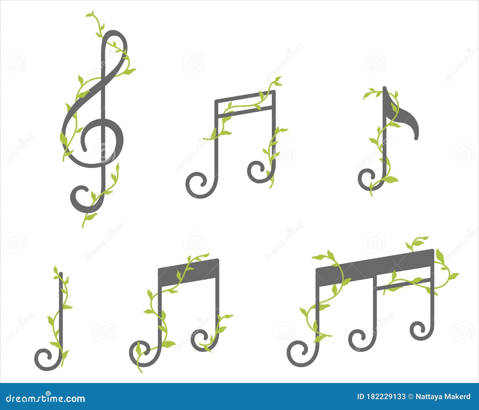 Musical Notes with Floral Design Elements Set and Vine for Logo or ...