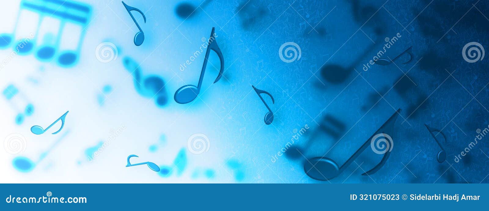 Musical Notes Flying in the Air on Blue Background Stock Image - Image ...