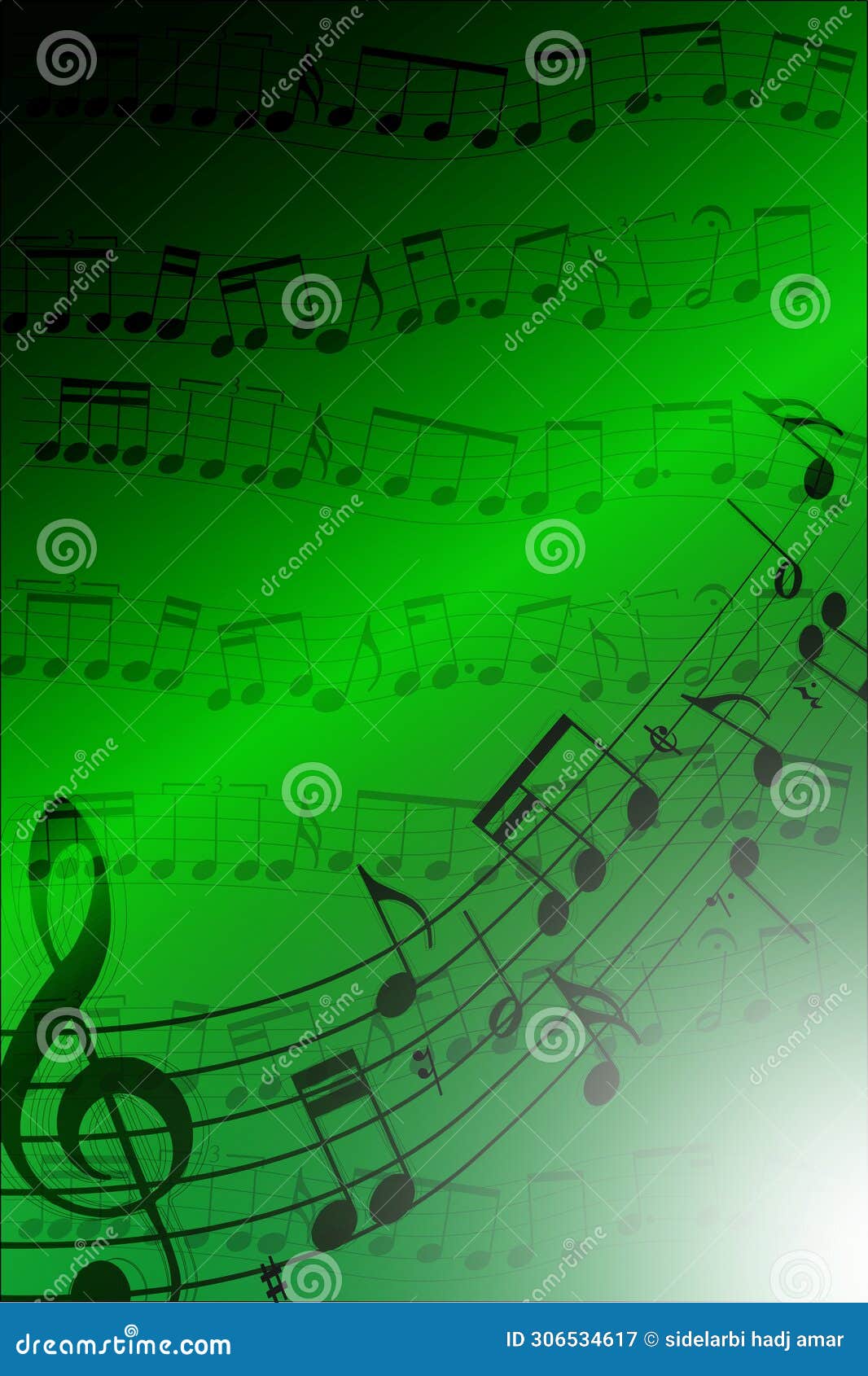 Musical Notes on Green Background Stock Illustration - Illustration of ...