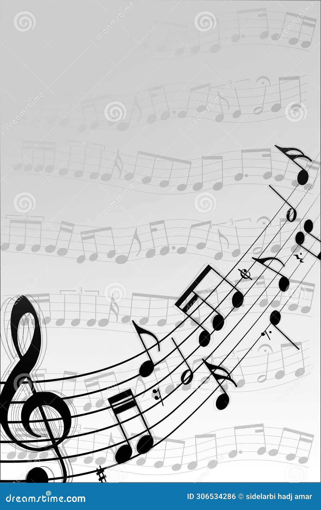 Musical Notes on Grey Background Stock Illustration - Illustration of ...
