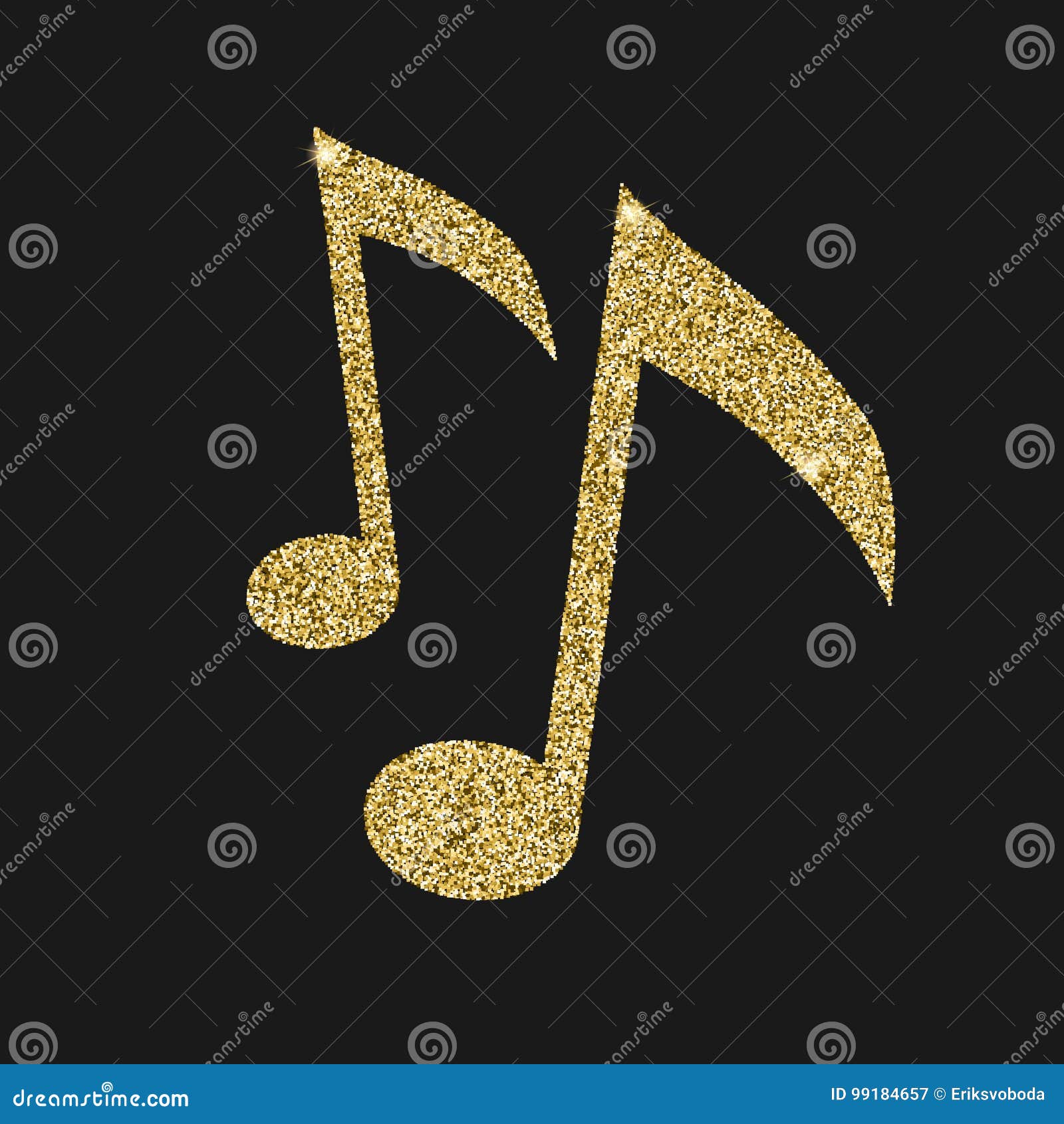 Musical Notes Icon with Glitter Effect, Isolated on Black Background ...