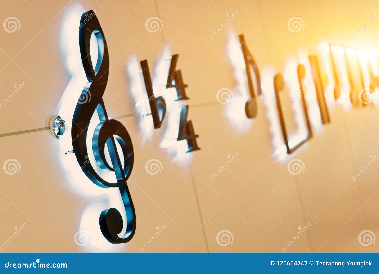 Musical Notes are Light, Decorated with Light on the Wall. Stock Image ...