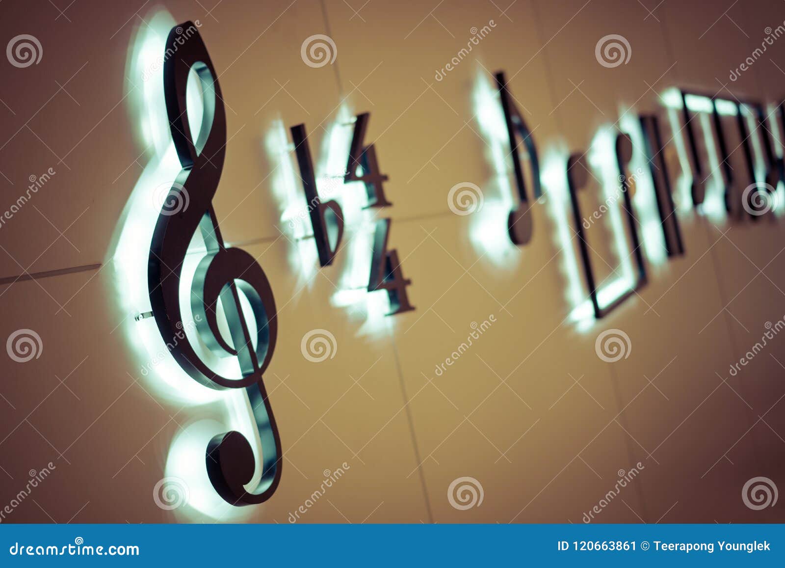 Musical Notes are Light, Decorated with Light on the Wall. Stock Image ...
