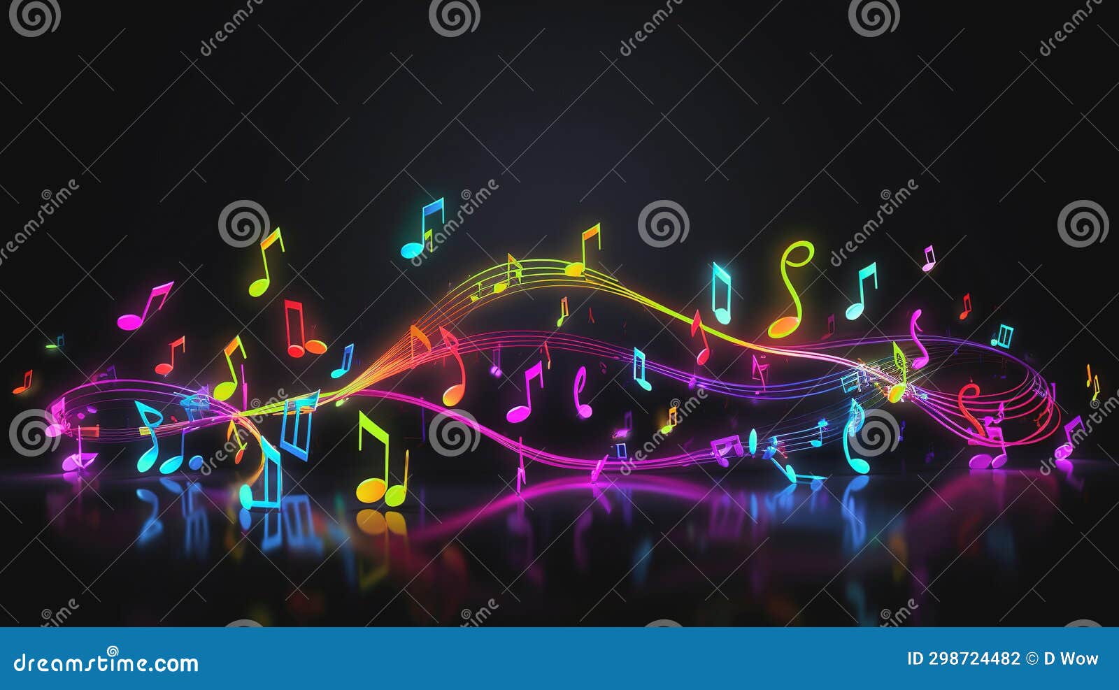 Musical Notes in Neon Style on a Dark Background. Stock Illustration ...
