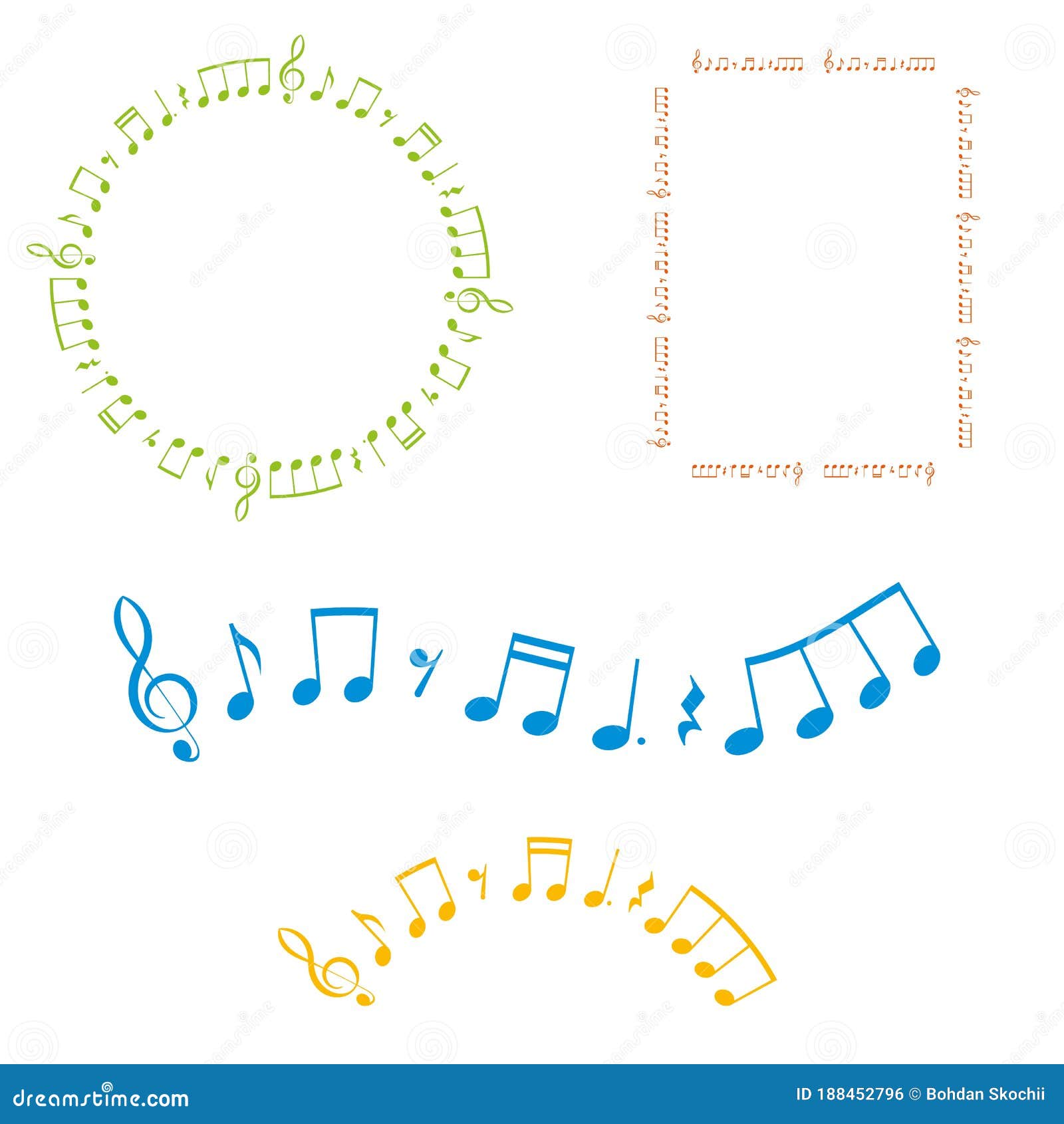 Decorative Music Design Elements Vector With Treble Clefs, Notes, Clef ...