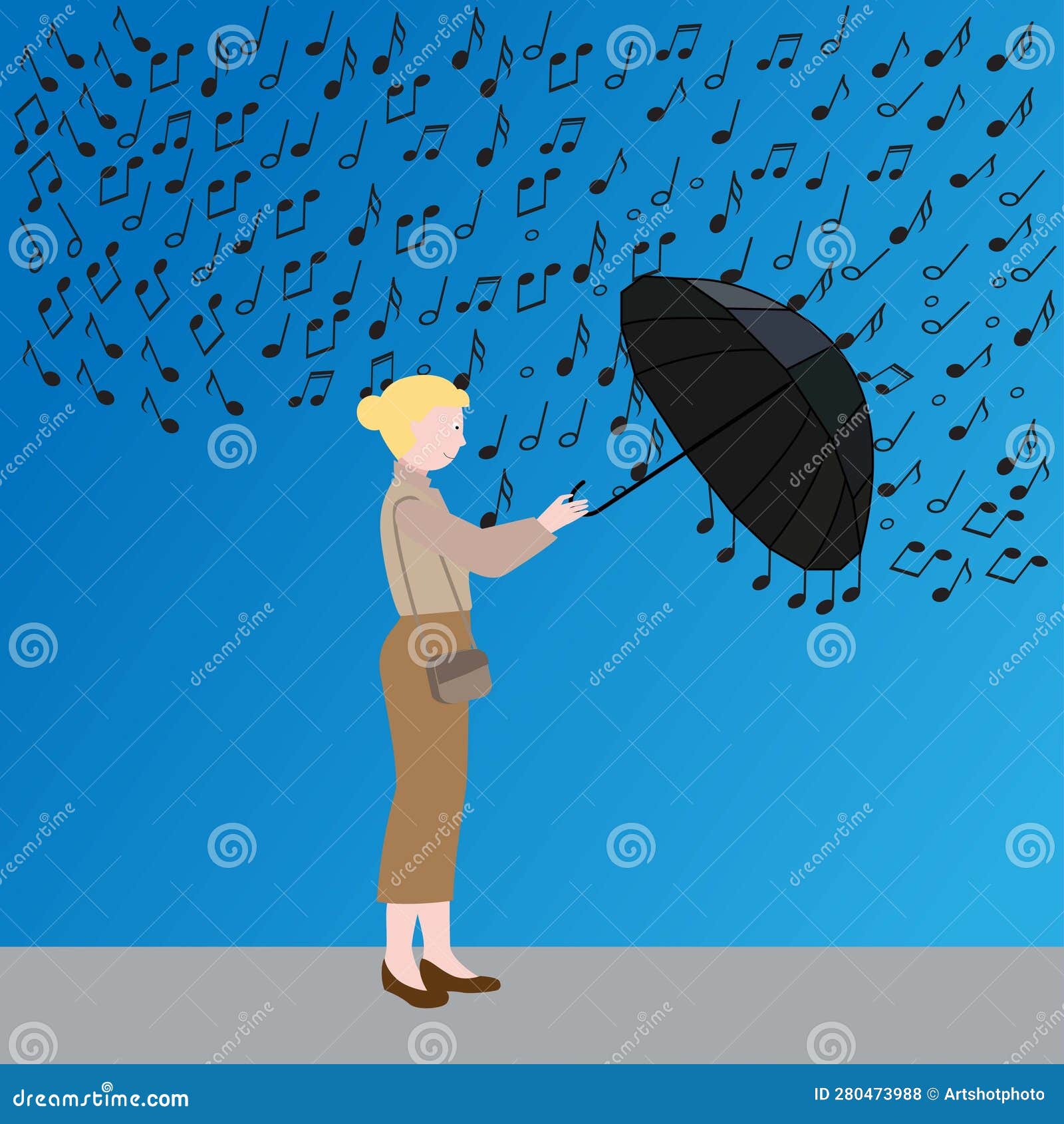 Woman with Umbrella and Rain of Musical Notes Stock Vector ...
