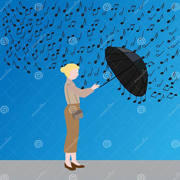Woman with Umbrella and Rain of Musical Notes Stock Vector ...