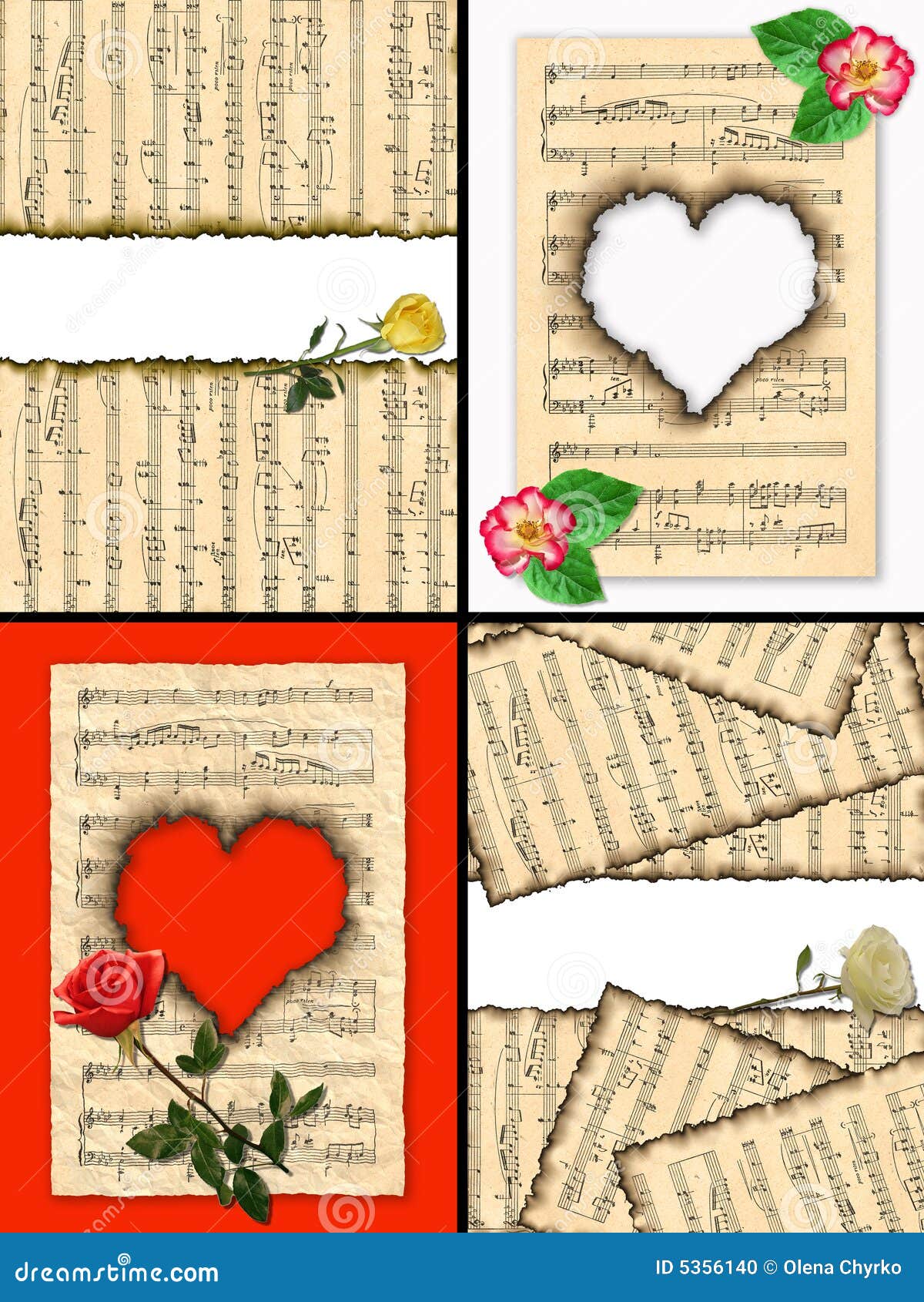Musical notes and roses. stock illustration. Illustration of fire - 5356140