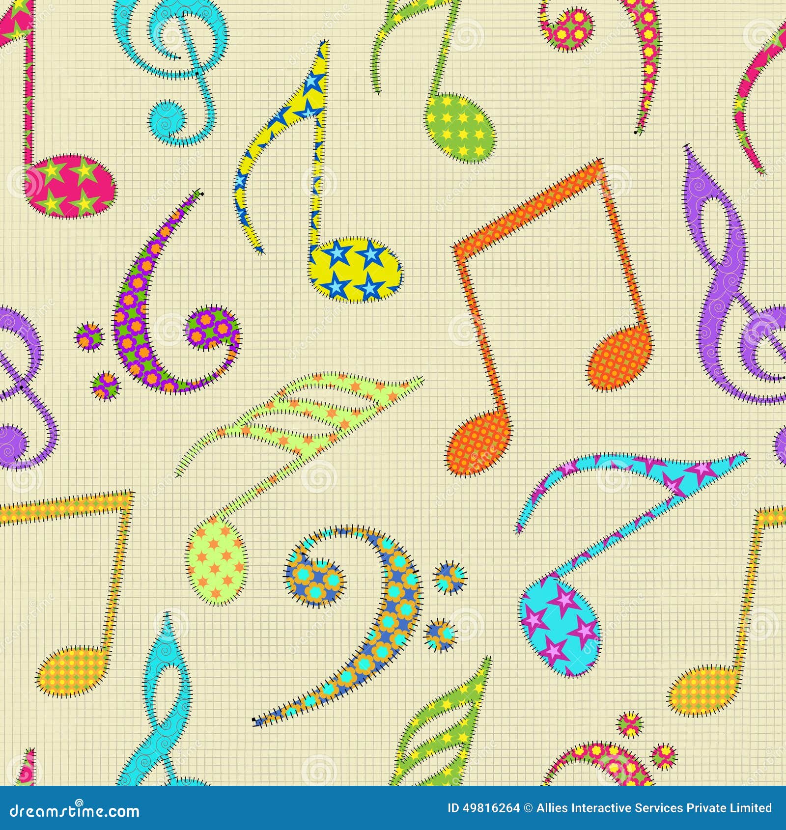 Musical Notes on Seamless Pattern. Stock Illustration - Illustration of ...