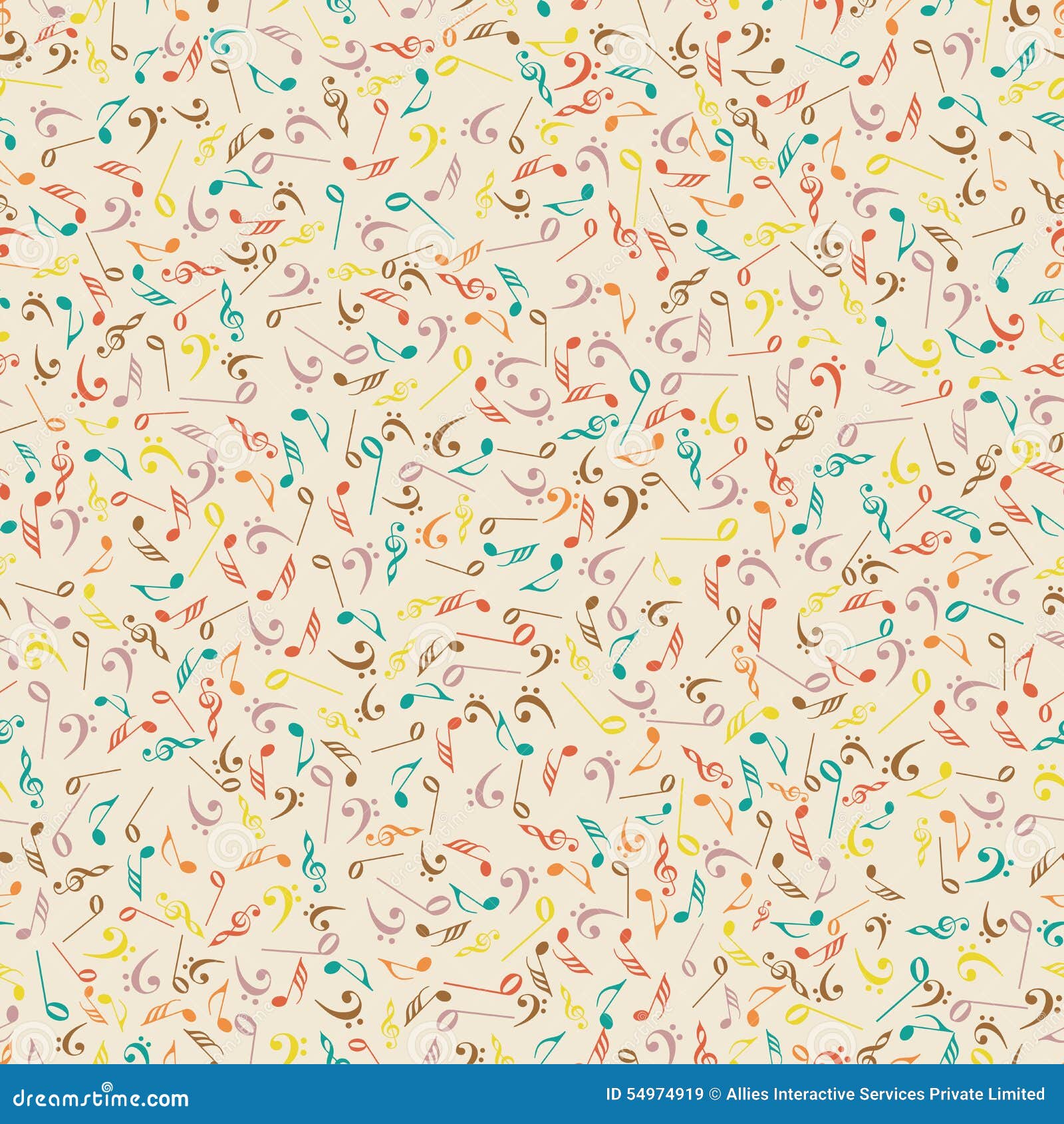 Musical Notes with Seamless Pattern. Stock Illustration - Illustration ...