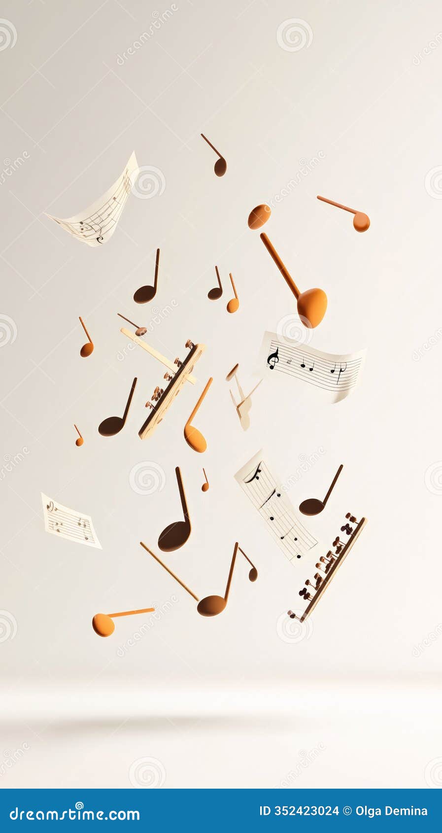 Musical Notes and Sheet Music Floating in White Space Stock ...