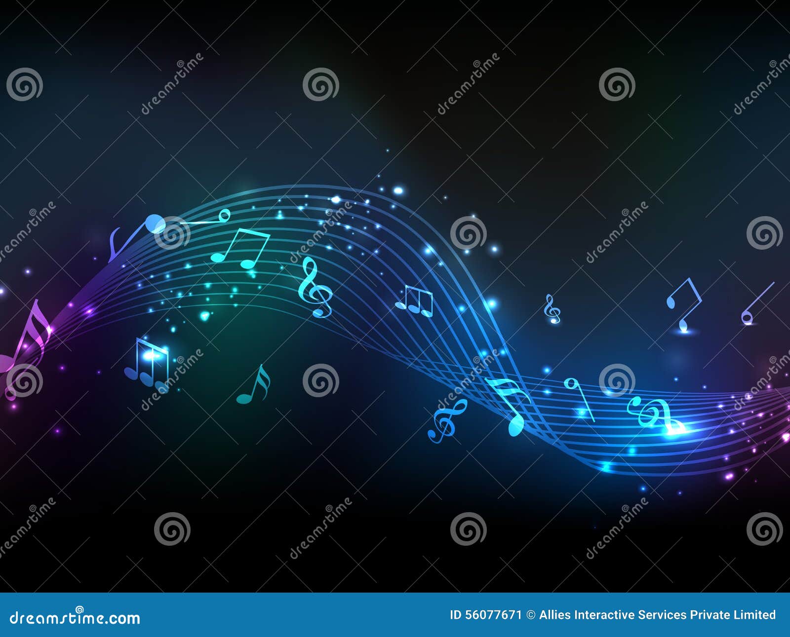 Shiny Musical Notes On Blue Background. Stock Photography ...