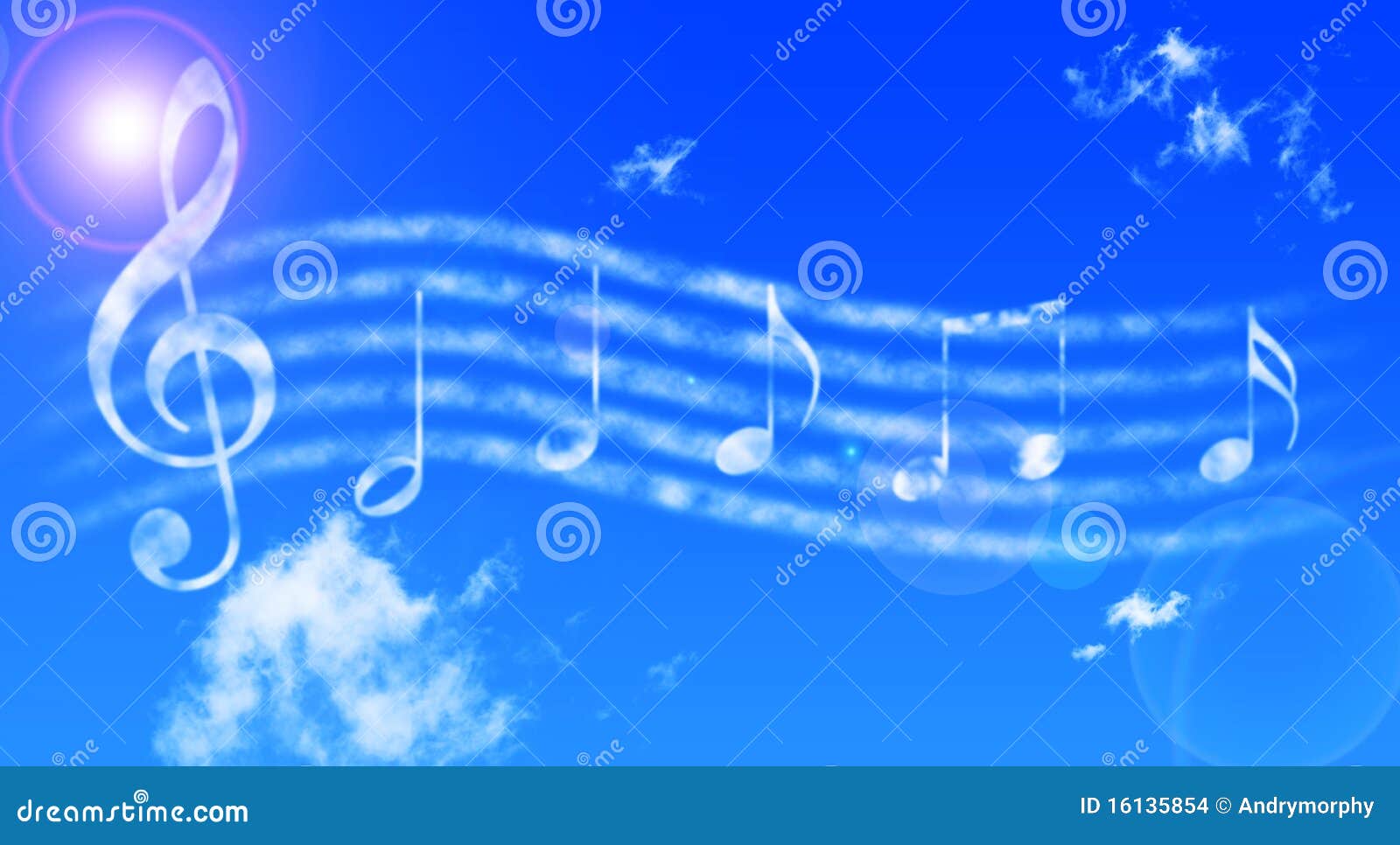 Musical notes on the sky illustrazione di stock. Illustrazione di mood ...