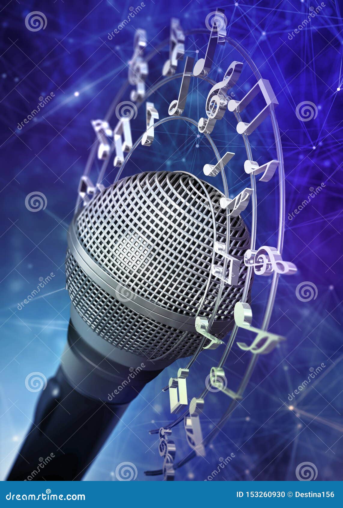 Musical Notes and Symbols Around the Microphone. 3D Illustration Stock ...