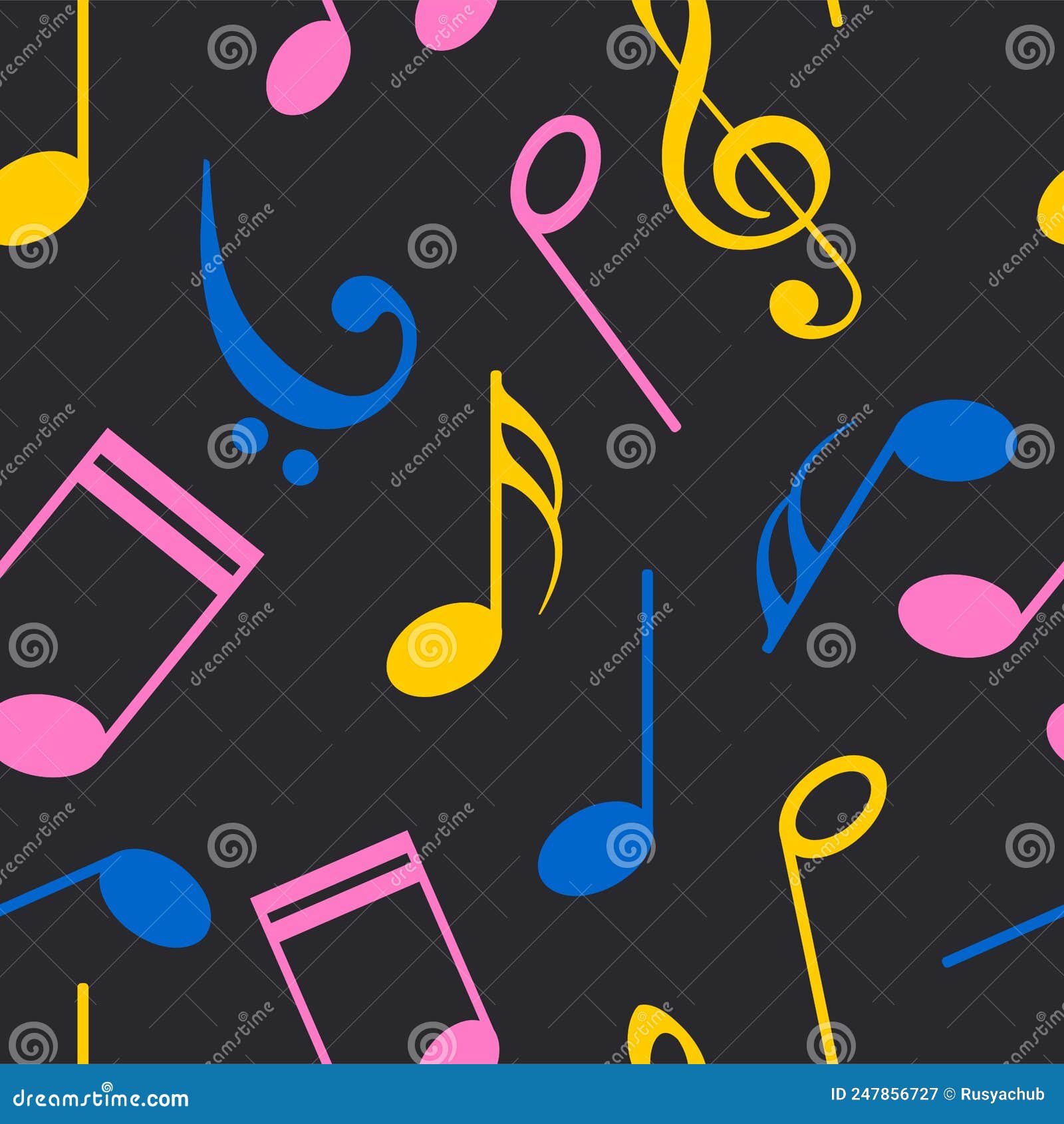 Musical Notes, Treble and Bass Clef in Different Colors on a Black ...