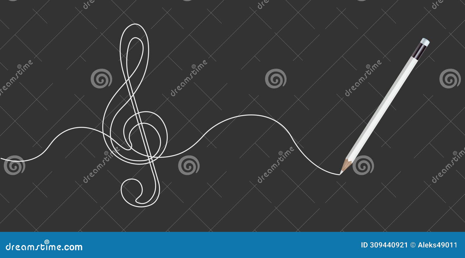 Musical Notes .Treble Clef. Continuous Line Drawing. Pencil Drawing ...