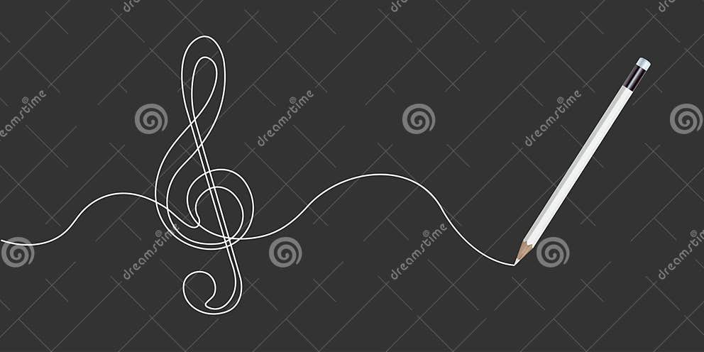 Musical Notes .Treble Clef. Continuous Line Drawing. Pencil Drawing ...
