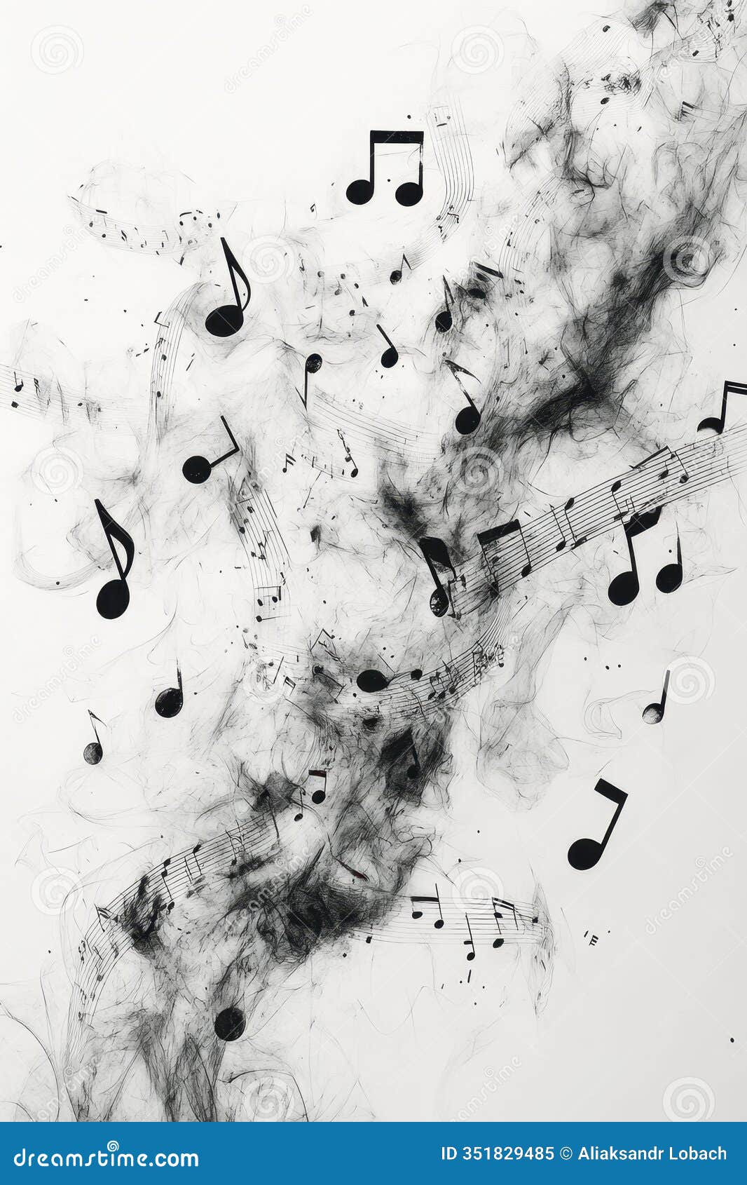 Musical Notes in Undulating Motion Flowing into Sounds on a White ...