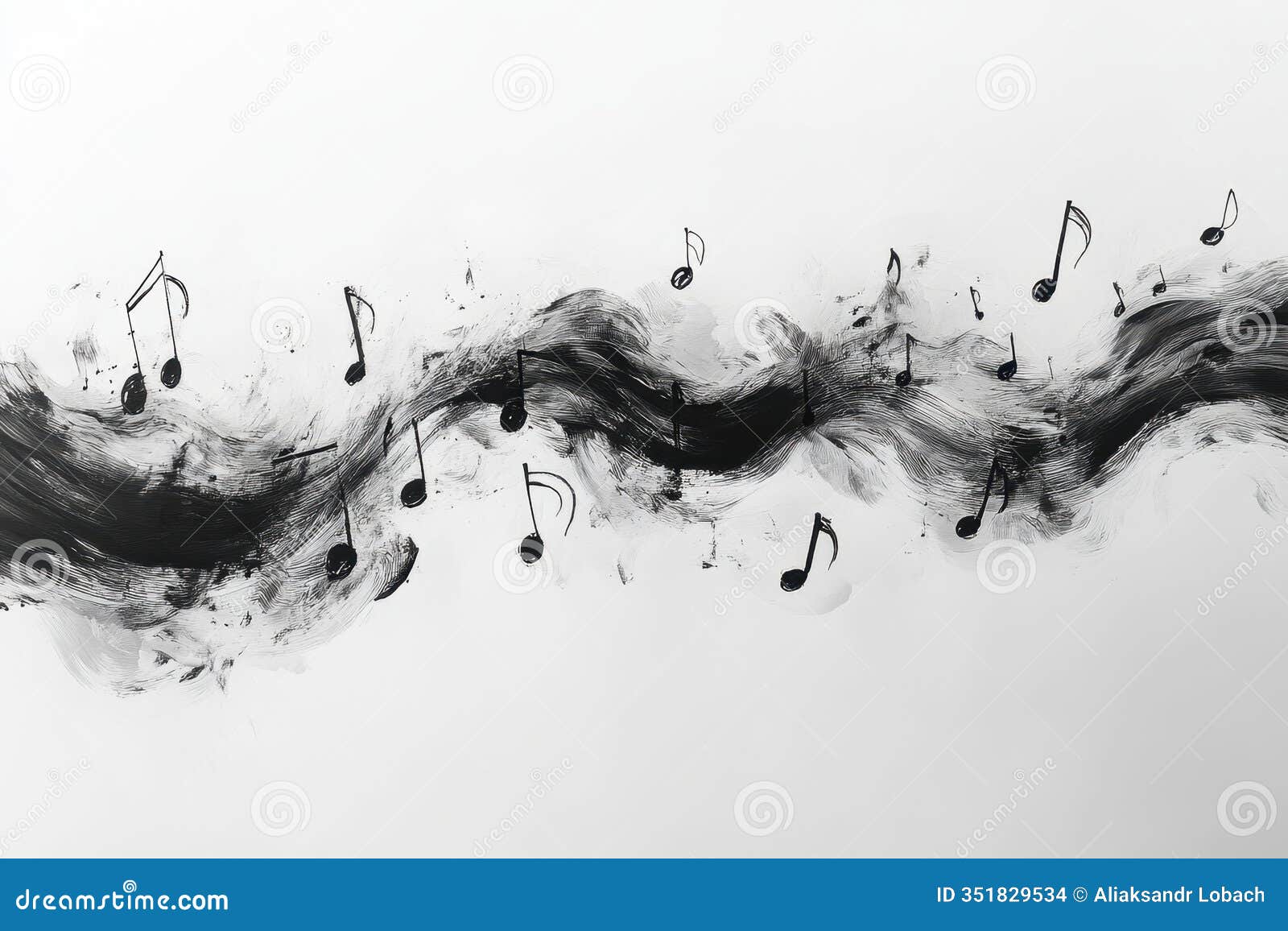 Musical Notes in Undulating Motion Flowing into Sounds on a White ...