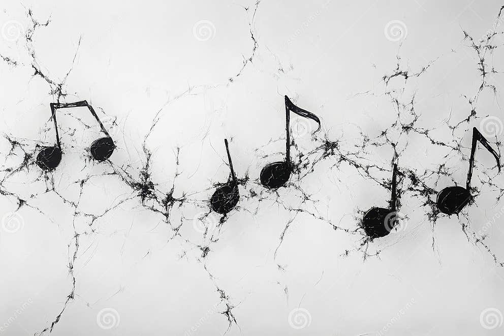 Musical Notes in Undulating Motion Flowing into Sounds on a White ...