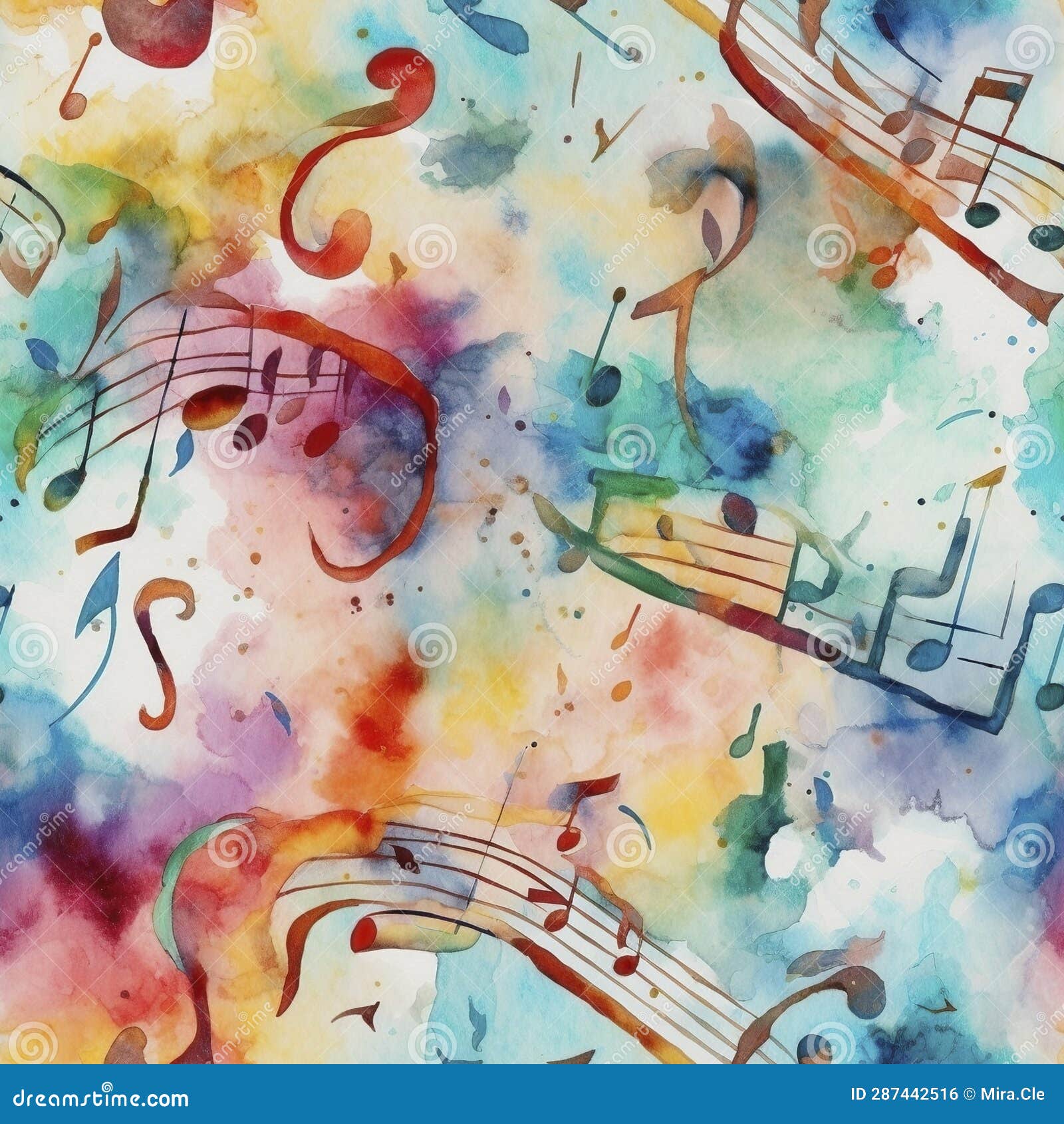 Musical Notes Watercolor Style Seamless Pattern, Created with ...