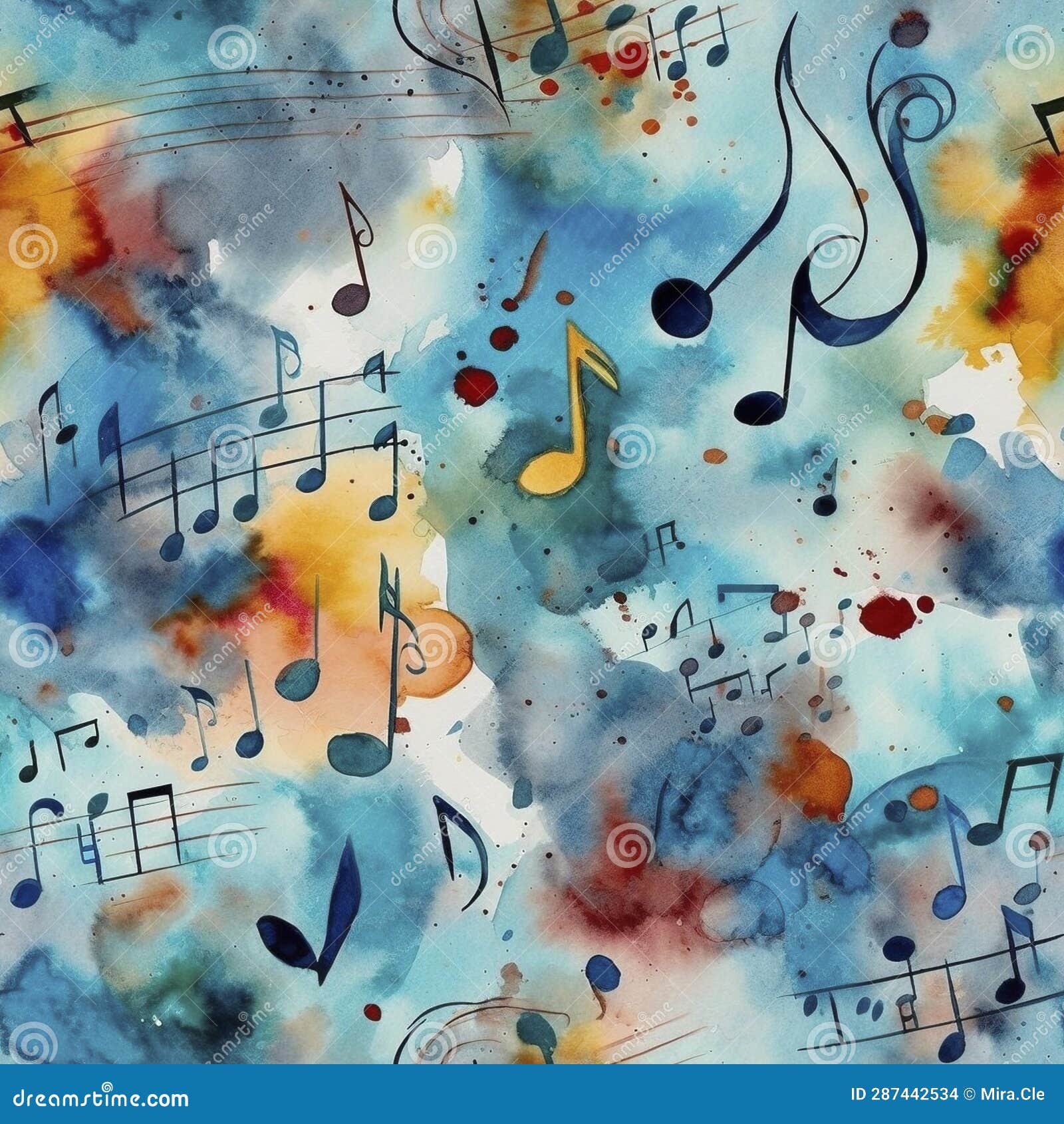 Musical Notes Watercolor Style Seamless Pattern, Created with ...