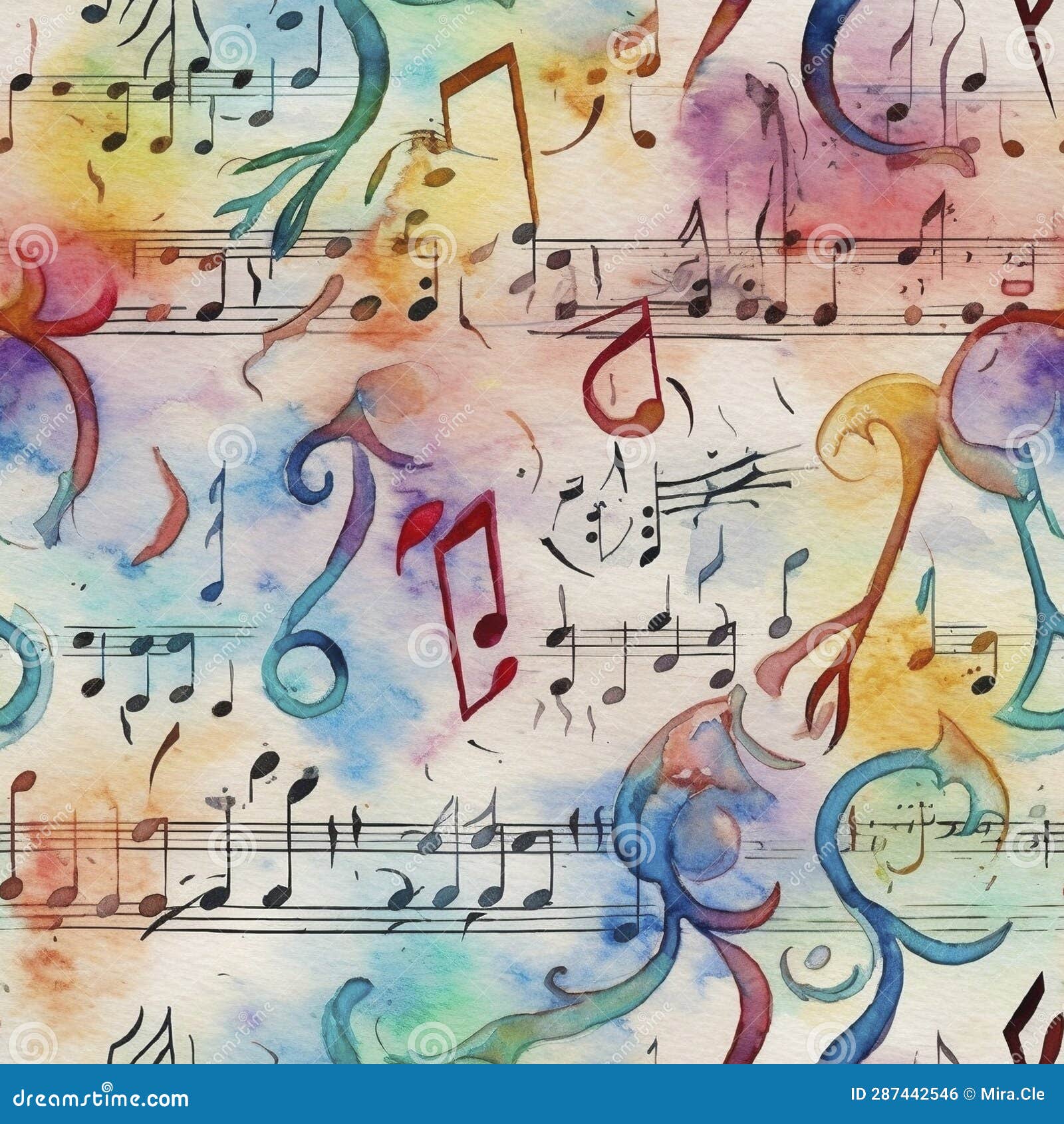 Musical Notes Watercolor Style Seamless Pattern, Created with ...