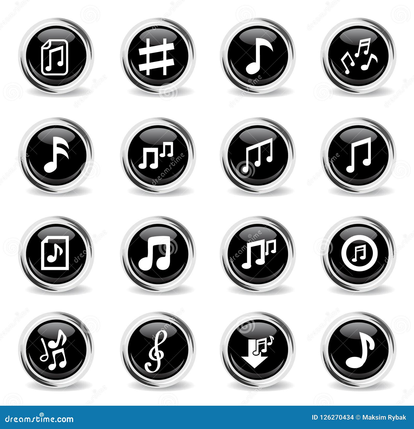 Musical notes icon set stock illustration. Illustration of signature ...