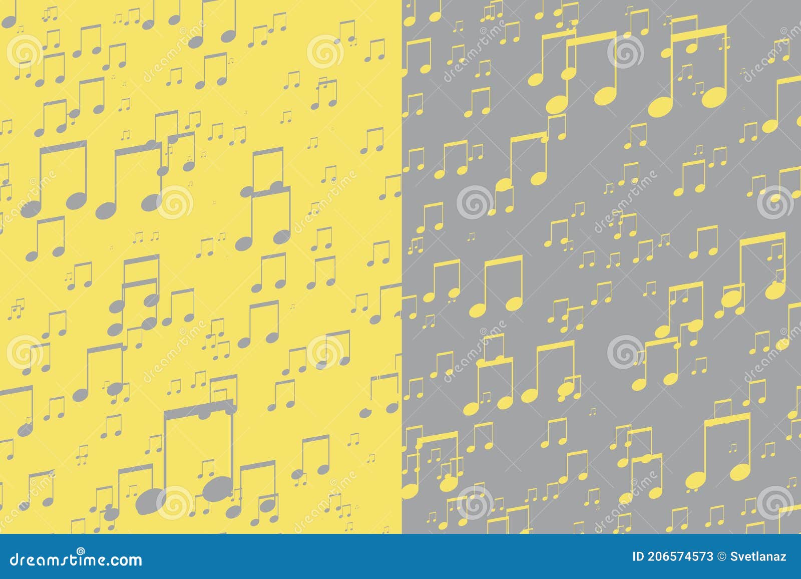 Musical Notes on a Yellow and Gray Background Stock Illustration ...