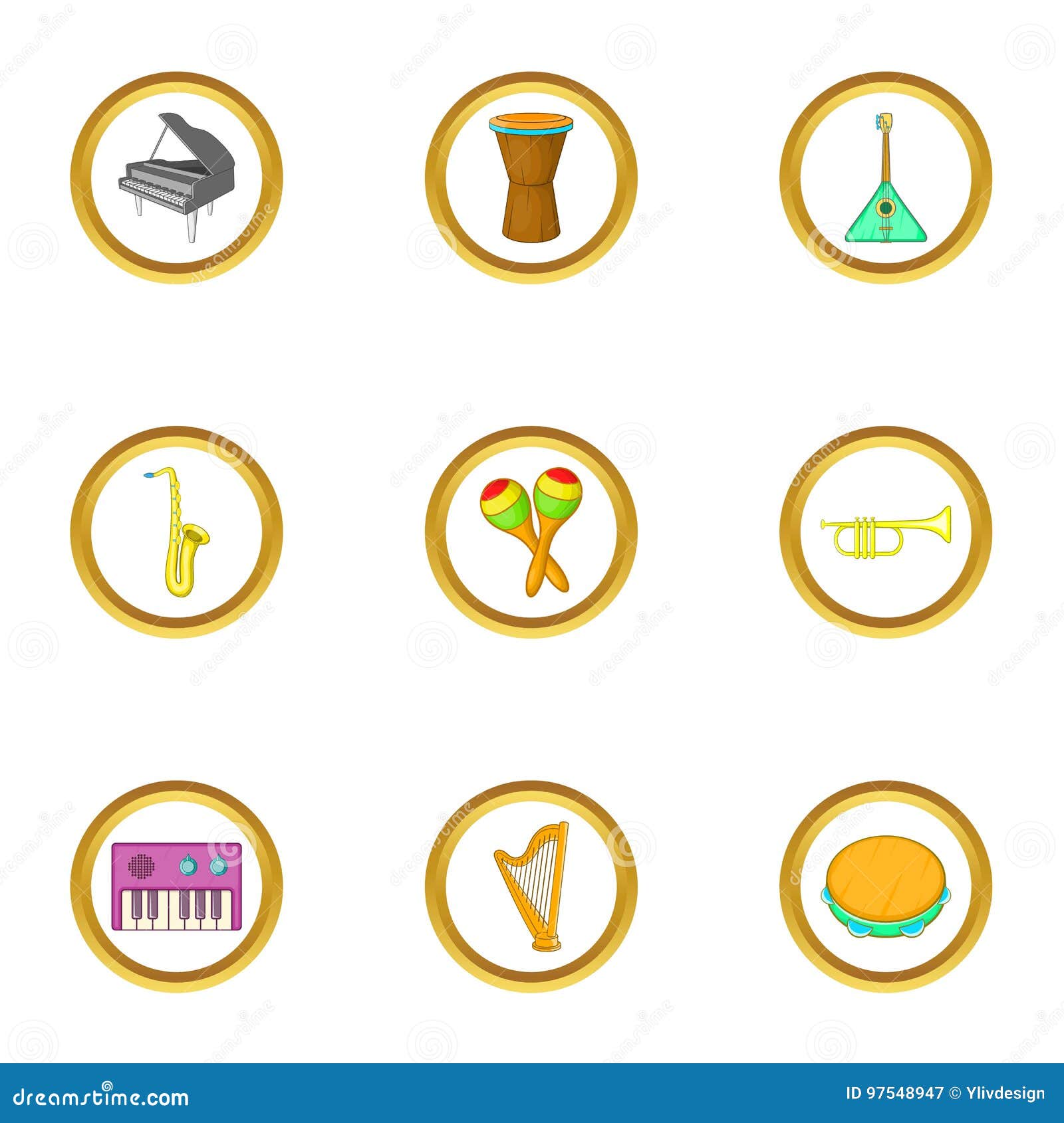 Musical Orchestra Icons Set, Cartoon Style Stock Vector - Illustration ...