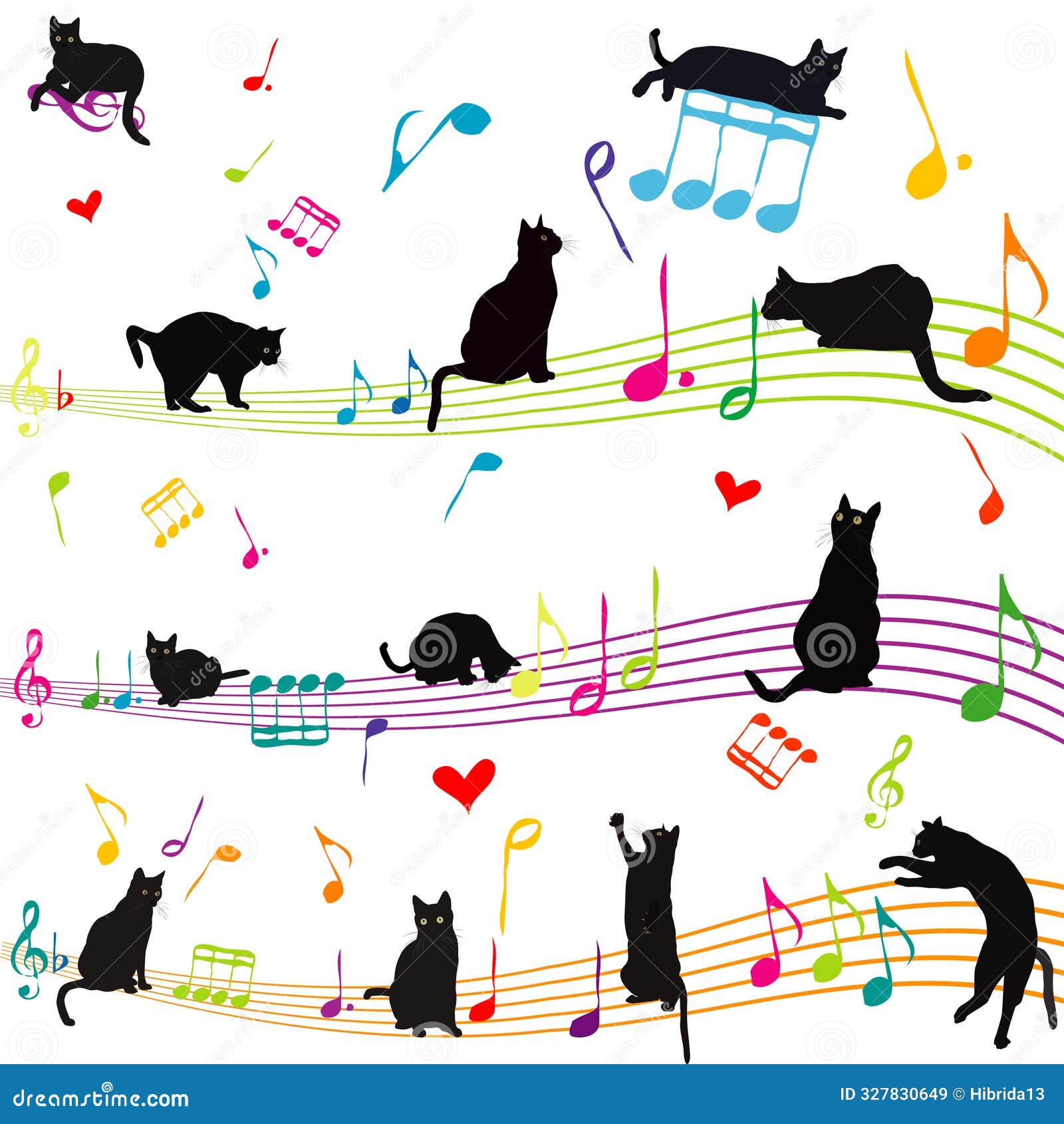 Musical Portable with Musical Notes and Silhouettes of Cats Stock ...