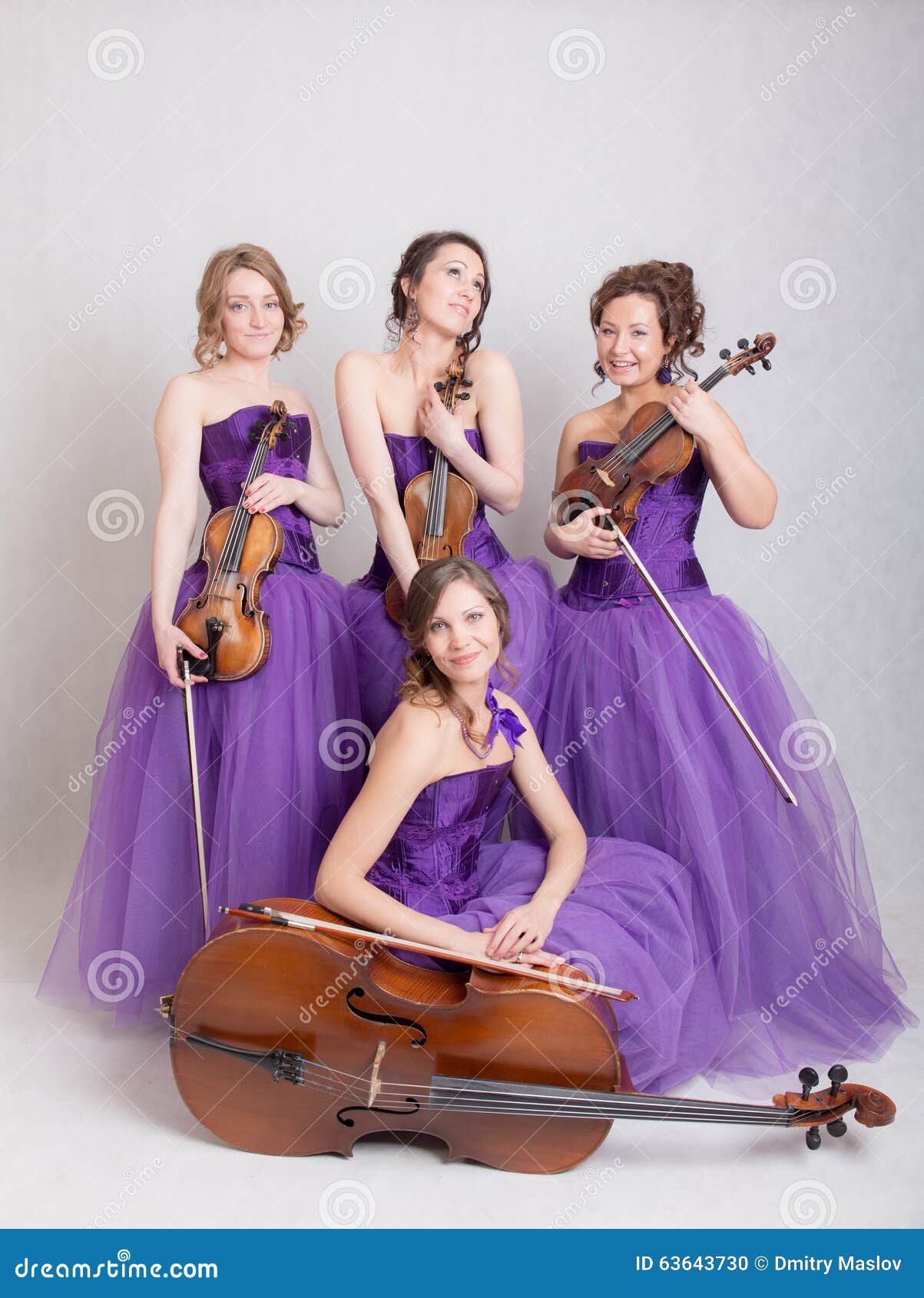 Musical Quartet in Evening Dresses Stock Photo - Image of gown, beauty ...