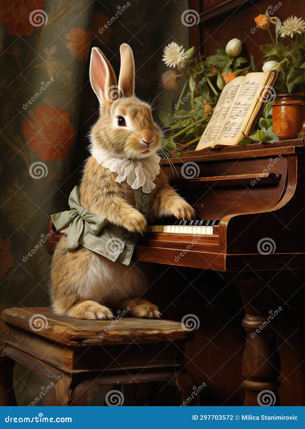 Musical Rabbit: Cute Bunny by the Piano Keys Stock Illustration ...